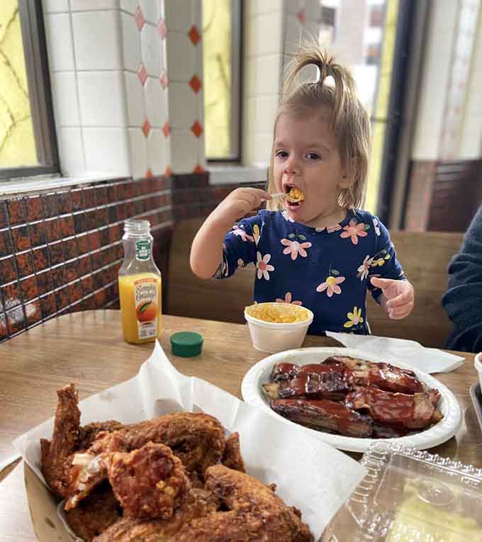 Even the youngest diners know quality when they taste it, though the barbecue sauce beard is optional.