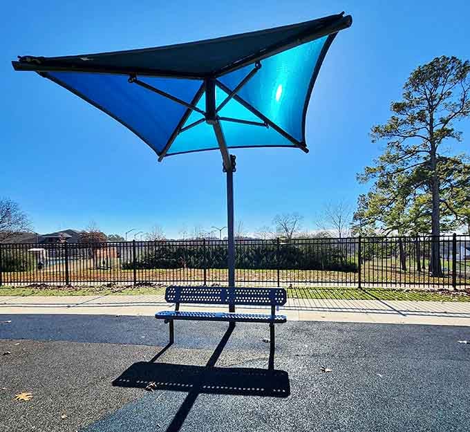 Shaded benches strategically positioned around the playground let you rest your feet while keeping watch over the royal proceedings.