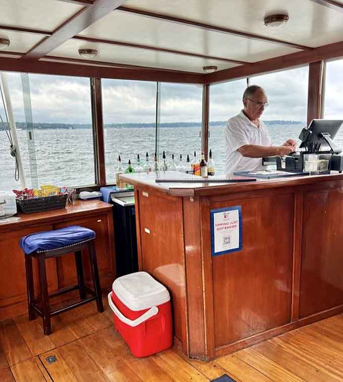 The onboard bar serves refreshments with a view, because sightseeing is always better with something cold.