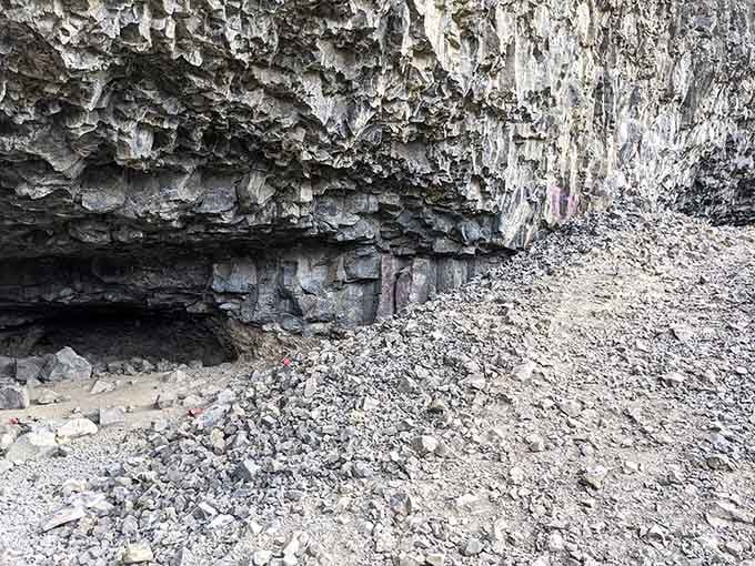 Inside the cave, fallen basalt creates a rocky floor that's remained largely unchanged for centuries.