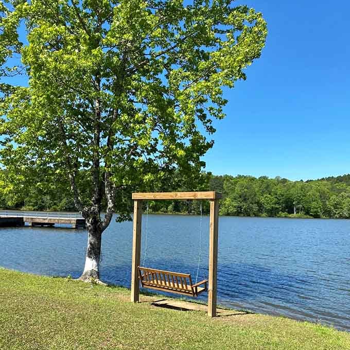 The kind of peaceful lakeside spot that makes you want to sit and contemplate life's important questions indefinitely.