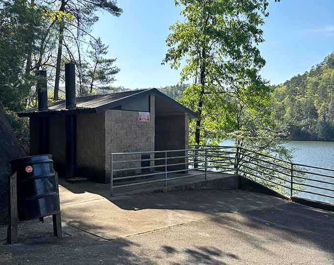 Even the restroom facilities here come with a million-dollar view, making this possibly the most scenic pit stop ever.