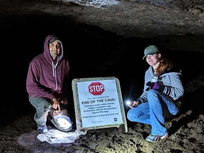 Reaching the end of the cave means you've walked nearly a mile through volcanic history. Time to head back!