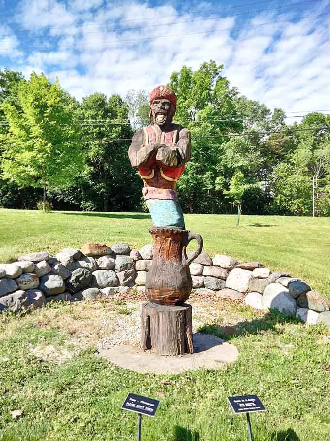 This genie emerging from a bottle looks ready to grant wishes, preferably ones involving more beautiful garden days ahead.