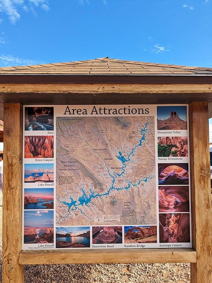 The area map shows you're surrounded by natural wonders, making this region a geological theme park without admission gates.