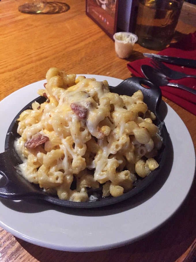 Mac and cheese served in a skillet, as if the three-cheese blend wasn't indulgent enough already.