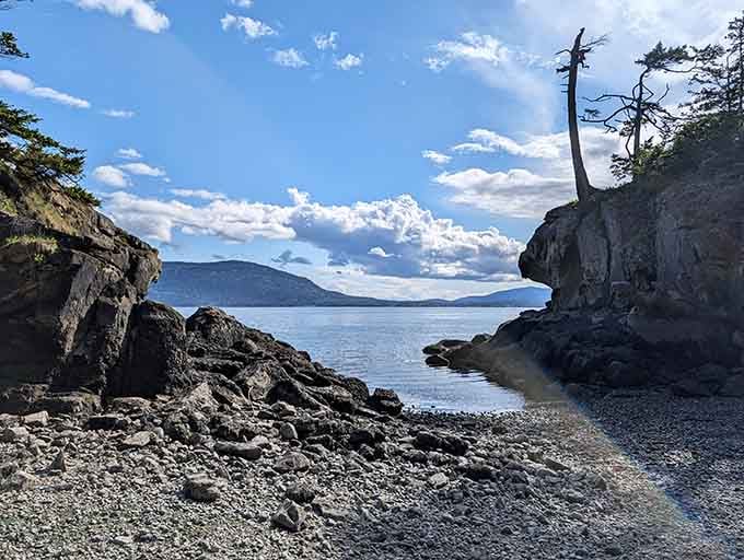 Rocky shorelines and distant mountains create views that make you forget your phone exists back in civilization.