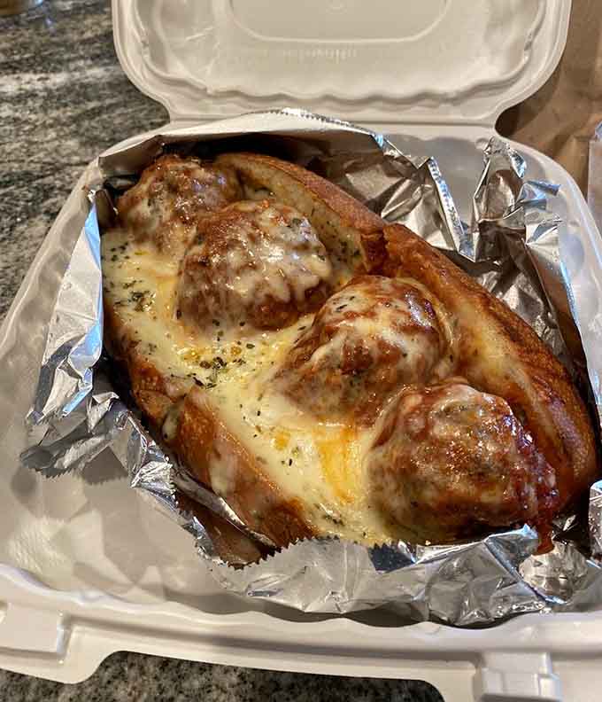 The meatball parmesan sub is comfort food wrapped in foil, ready to make your day infinitely better right now.