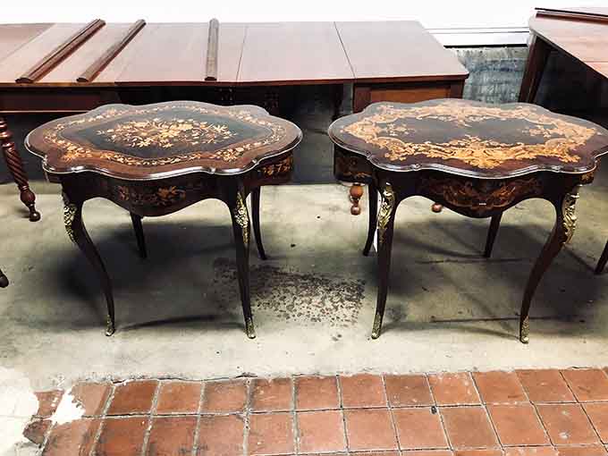 French marquetry side tables so elegant they'll make your living room feel like a Parisian apartment immediately.