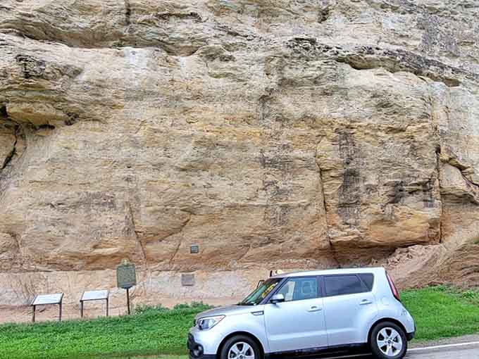 When your car looks tiny next to a rock shelter, you're experiencing the kind of perspective adjustment money can't buy.