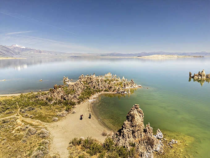 From above, the tufa towers look like ancient sentinels guarding the alkaline waters of this remarkable lake.