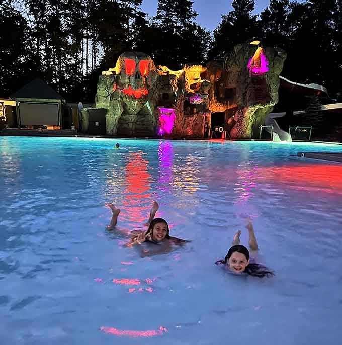 Pure joy captured in heated water as the sun sets, creating memories that'll last longer than any sunburn.