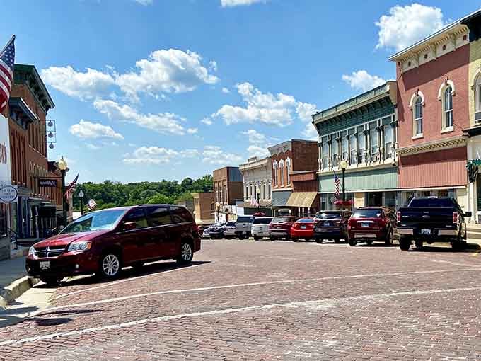 Brick streets slow you down whether you like it or not, which is probably the town's master plan for stress reduction.