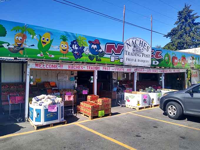 Naches Trading Post welcomes visitors with cheerful fruit stand charm and produce that actually tastes like something.