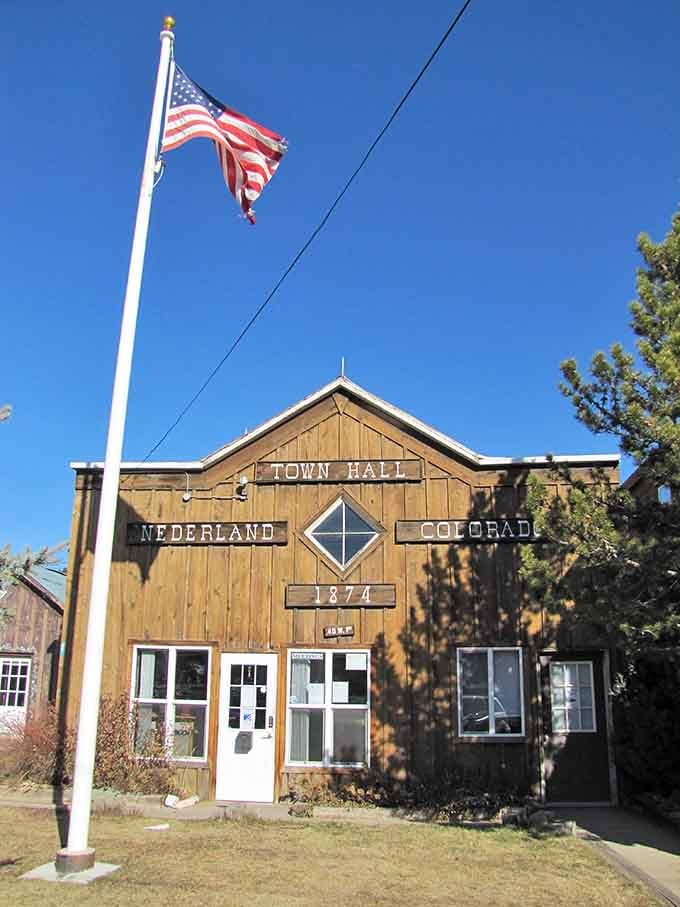 Nederland Town Hall since 1874, proving this community's been doing things their own way for generations.