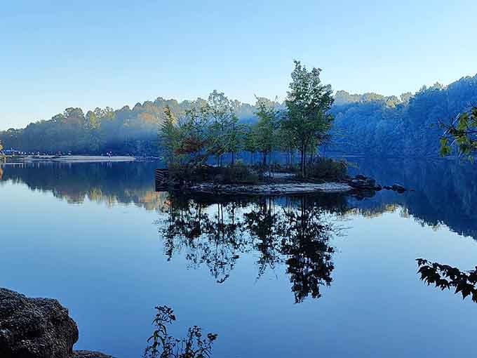 That perfectly calm reflection makes you question which way is up and which way is down.
