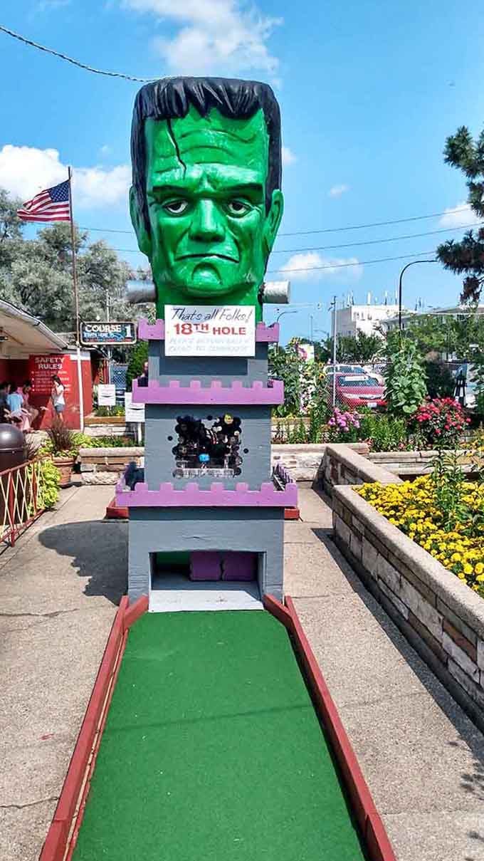 Frankenstein's monster marking the 18th hole&mdash;because every round deserves a dramatic, slightly spooky finale.
