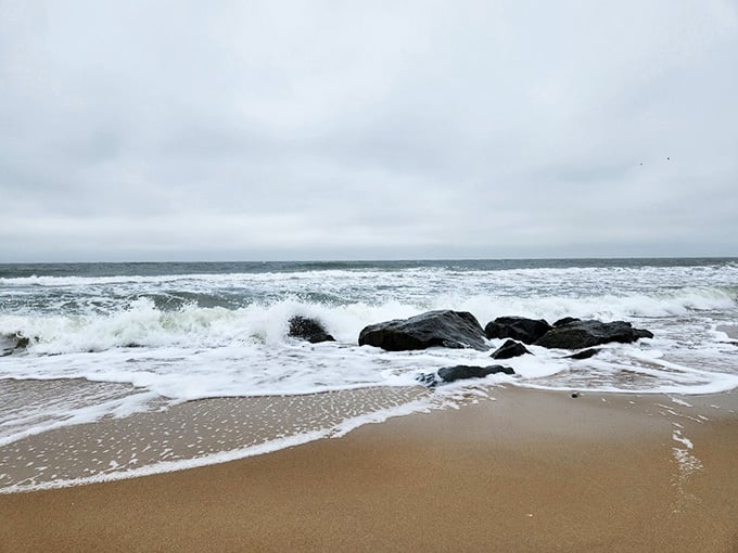 Waves crash against jetty rocks with the kind of drama usually reserved for soap operas and family reunions.