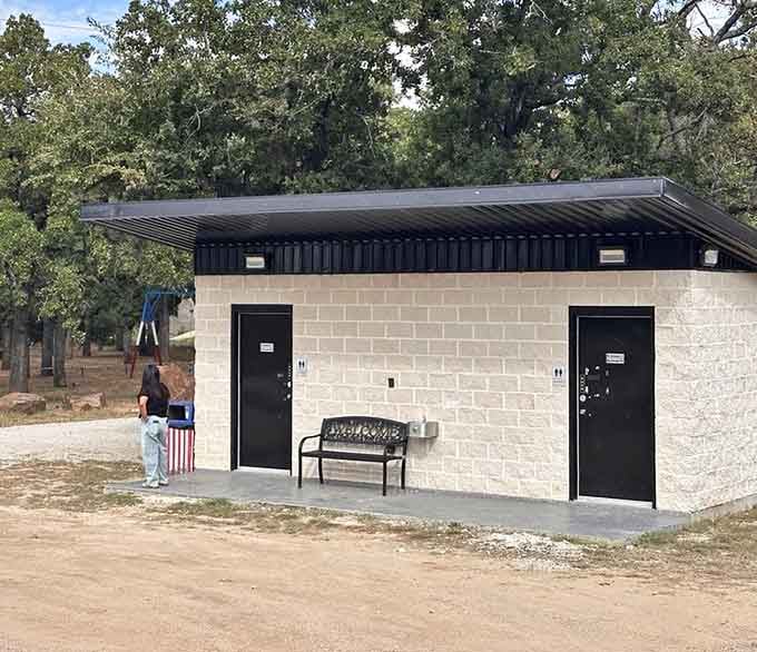 Modern restrooms at an abandoned zoo&mdash;proof that Texas understands priorities even in the most unexpected places.