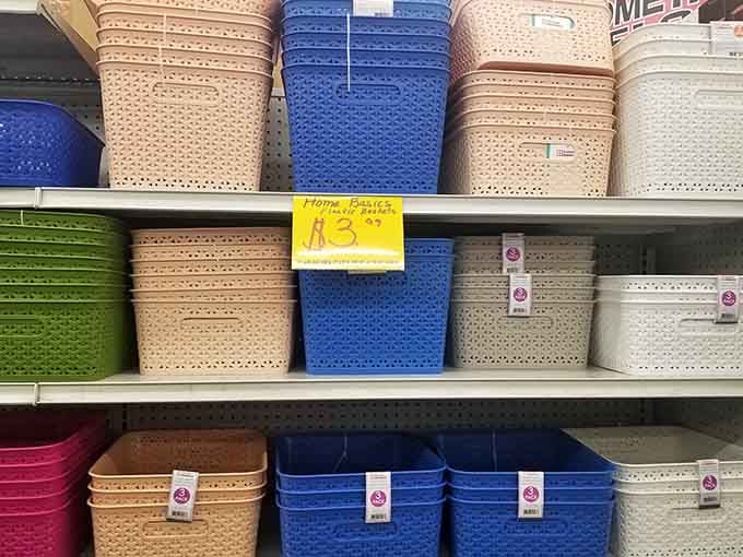 Storage baskets in cheerful colors promise to organize your life at prices that actually make organizational sense.