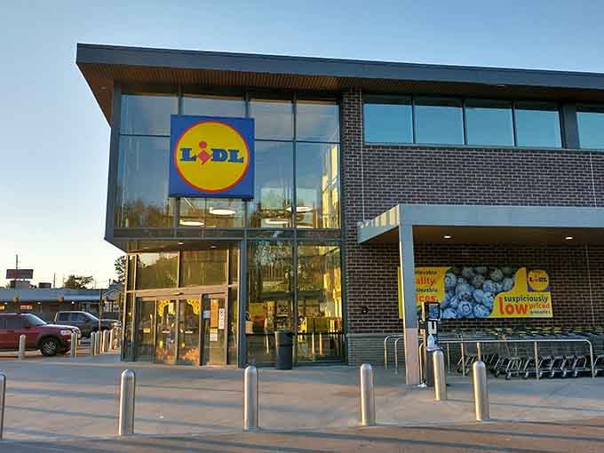 Lidl's sleek storefront brings European grocery shopping sensibilities to South Carolina, complete with surprisingly affordable wine selections.