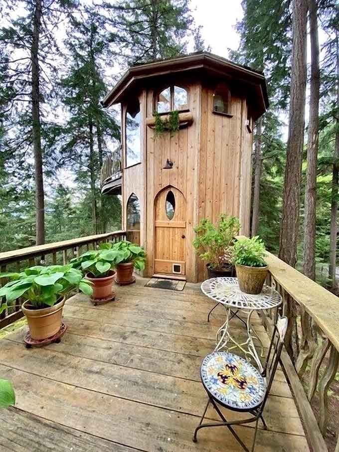 This tower structure on the deck adds vertical whimsy to an already magical property, like something Rapunzel would approve of.