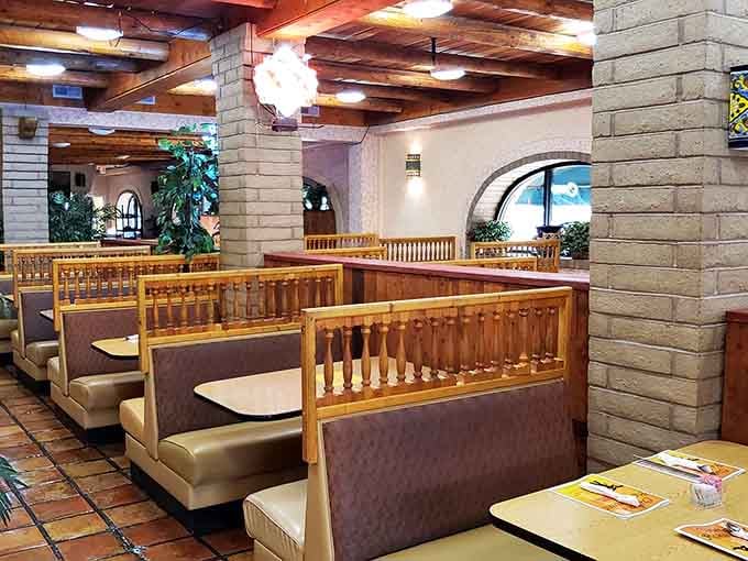 Comfortable booth seating perfect for settling in and enjoying a meal that'll leave you wonderfully, happily stuffed.