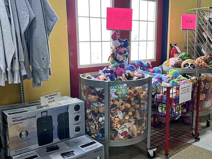 Bins of toys prove that making kids happy doesn't require taking out a second mortgage anymore.