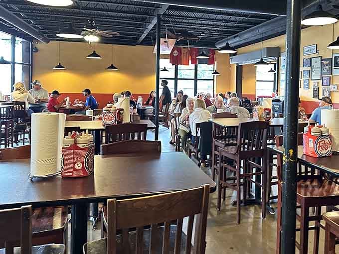 Happy diners packed inside, united by their love of properly smoked meat and good company.