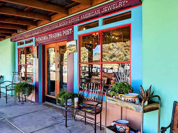 Turquoise walls and Native American jewelry signal you've found the kind of trading post that respects tradition and authenticity.