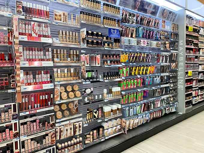 Beauty products stocked like a regular store, proving that self-care and smart shopping can absolutely coexist harmoniously together.