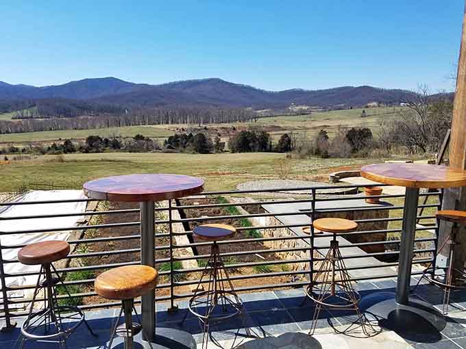 High-top seating where the view costs nothing but pairs perfectly with everything on tap.