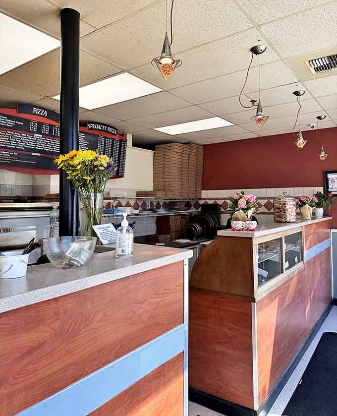 Fresh flowers at the counter add a homey touch that says we care about details, even the ones you don't eat.