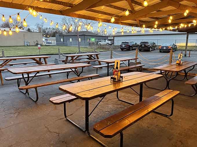 String lights over picnic tables transform ordinary outdoor dining into something that feels like a summer celebration always.