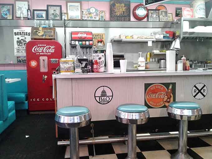 Chrome stools at the counter offer front-row seats to the diner magic happening right before your very eyes.