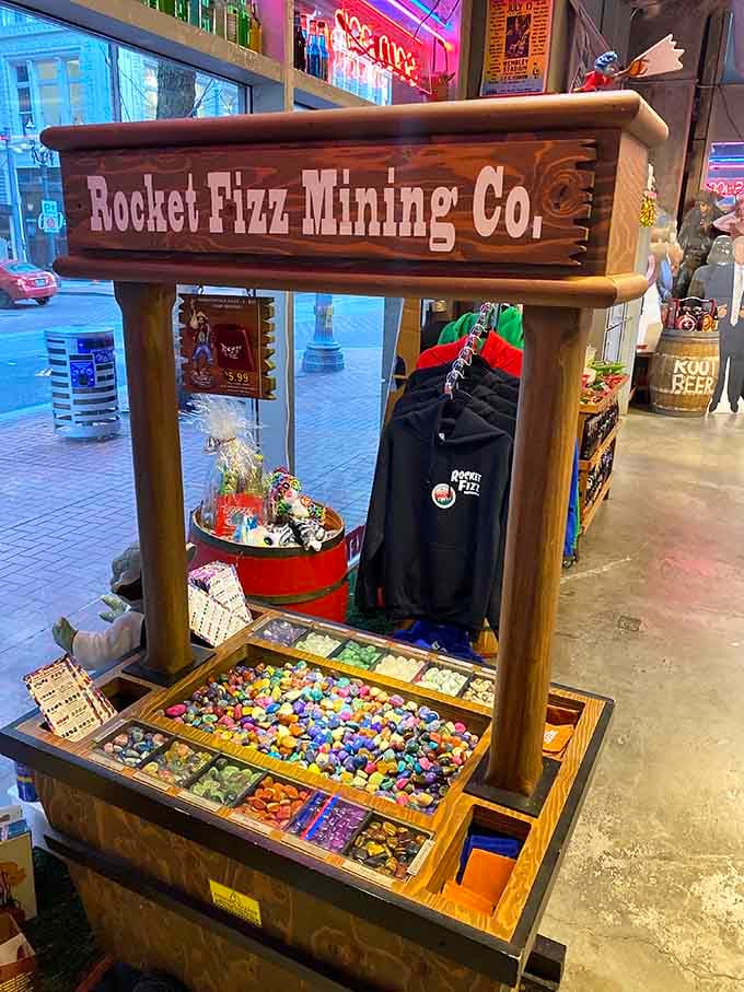 Mining for candy gemstones adds an interactive element to your shopping experience, prospector style meets sweet tooth.