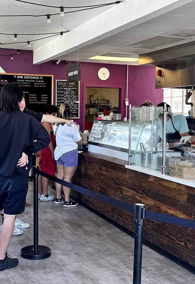 The line moves fast, but nobody minds waiting when ice cream tacos are the reward at journey's end.