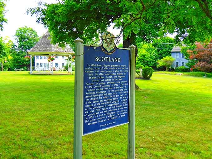 This historical marker tells the story of Scottish settlers who traveled far to build something lasting here.