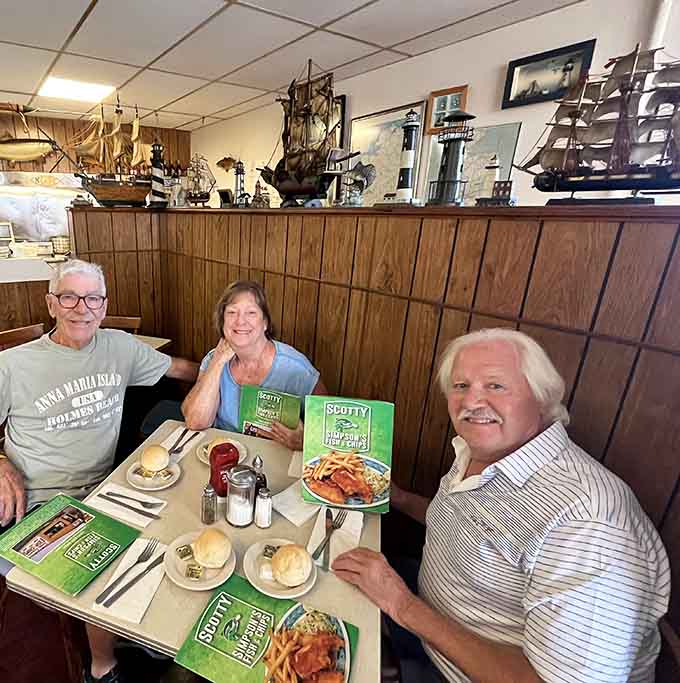 Three happy faces that tell you everything about what's on those plates without saying a single word.