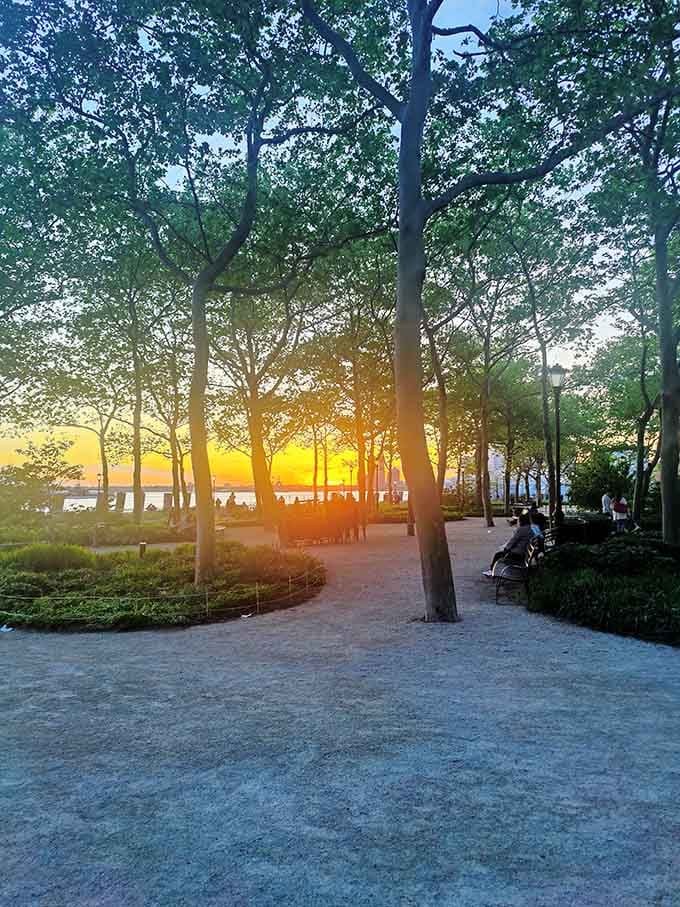 Golden hour transforms The Battery into something from a Woody Allen film, romantic and impossibly lovely all at once.