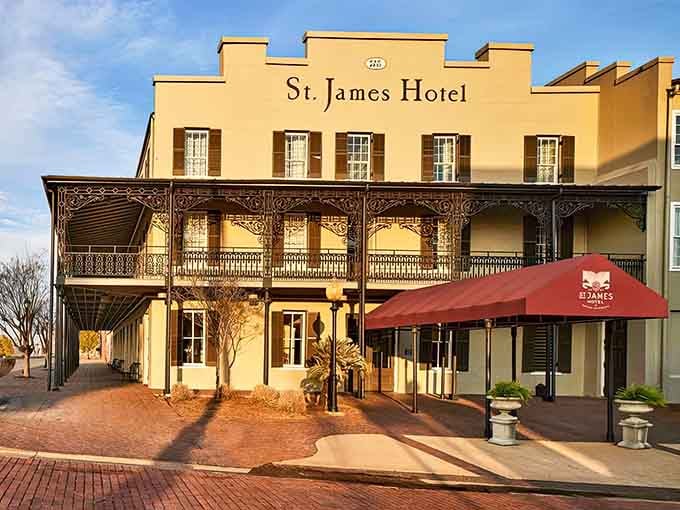 The St. James Hotel at golden hour, looking like it stepped straight out of a Tennessee Williams play.