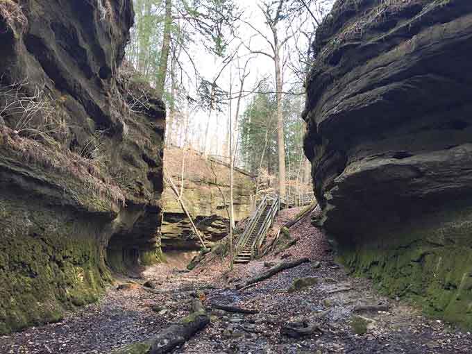 These stairs lead down into geological history, where every rock layer tells a story millions of years in the making.