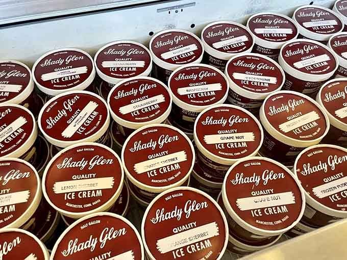 Half-gallon containers ready to bring that exceptional ice cream home, because one scoop is never quite enough.