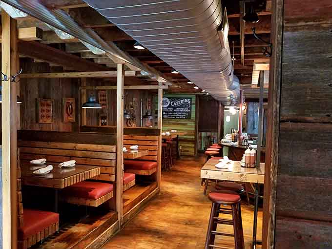 Booth seating that invites you to settle in for the long haul, which you'll need after ordering everything.