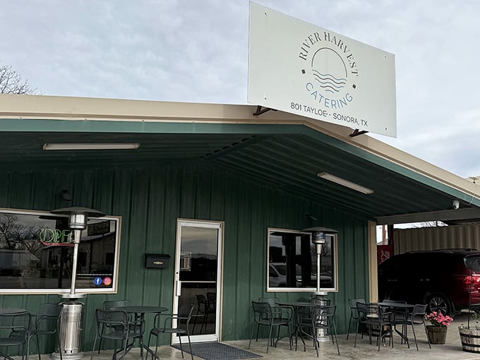 River Harvest's green exterior hints at fresh offerings inside, because even small towns deserve quality dining options.