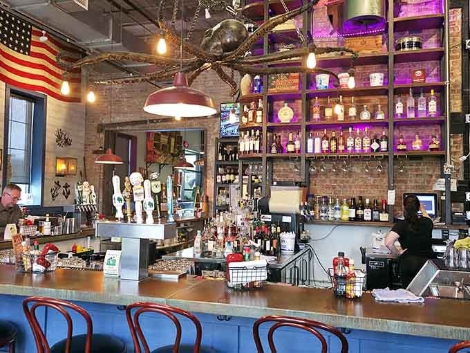 The well-stocked bar area promises perfectly mixed drinks to complement your seafood feast with style and flair.