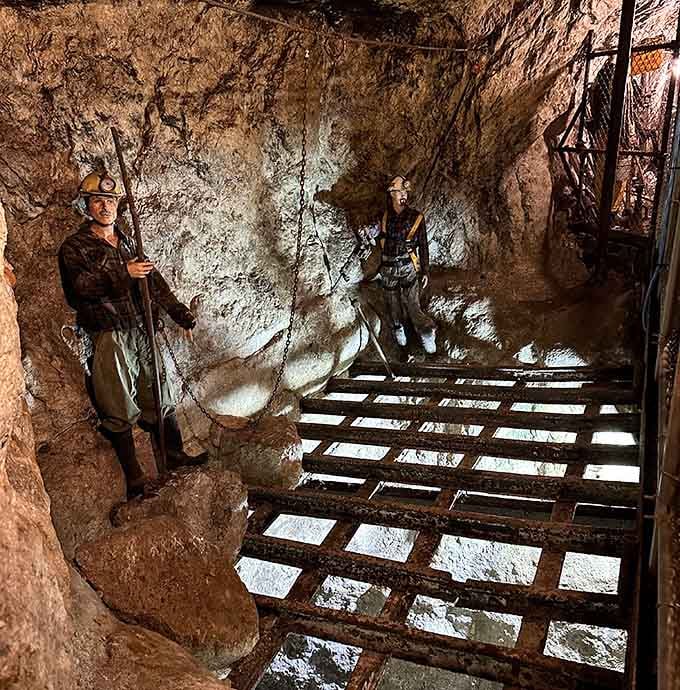 Underground exhibits with mannequin miners show the cramped, challenging conditions that made this honest work incredibly demanding and dangerous.