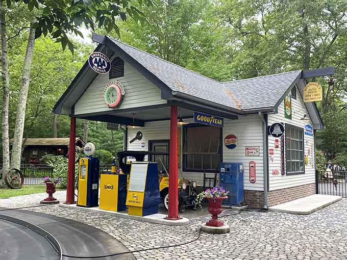 This vintage gas station proves that even in fairy tale land, someone's got to keep those antique cars running smoothly.