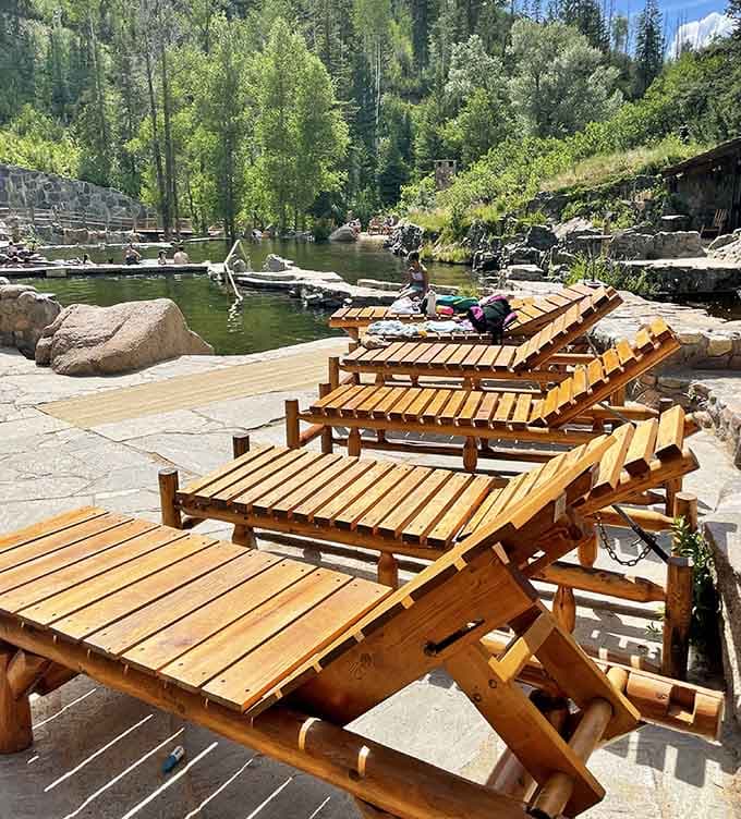 Wooden lounge chairs line the pools like front-row seats to the best show nature's ever produced in Colorado.