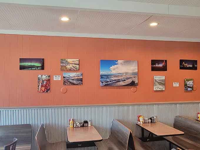 Local photography adorning coral walls brings Lake Superior's beauty right into your breakfast booth experience.